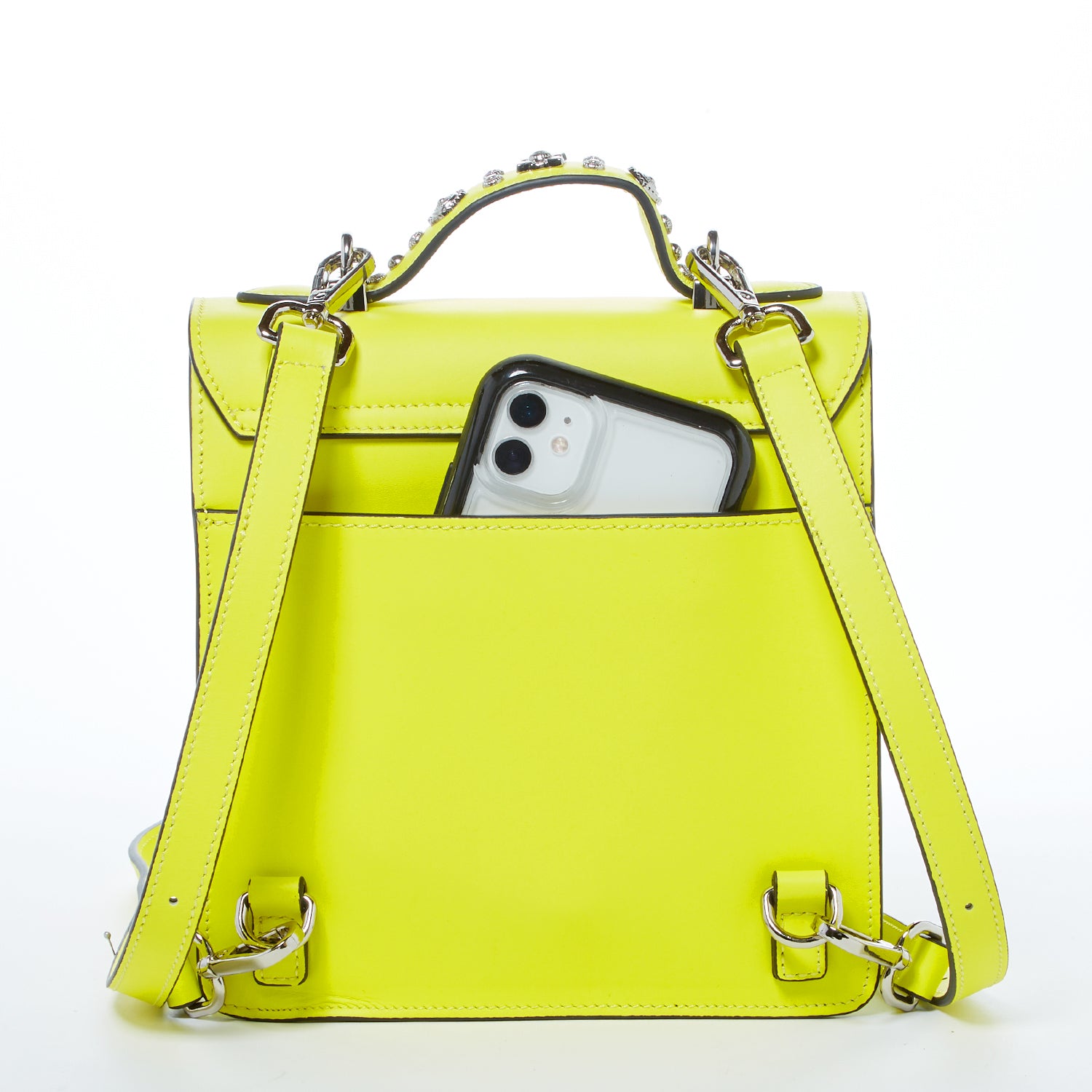 yellow backpack leather